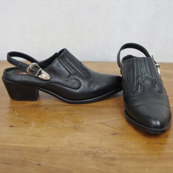 dingo | Shoes | Vintage Dingo Slingback Western Black Leather Mules 6m ...